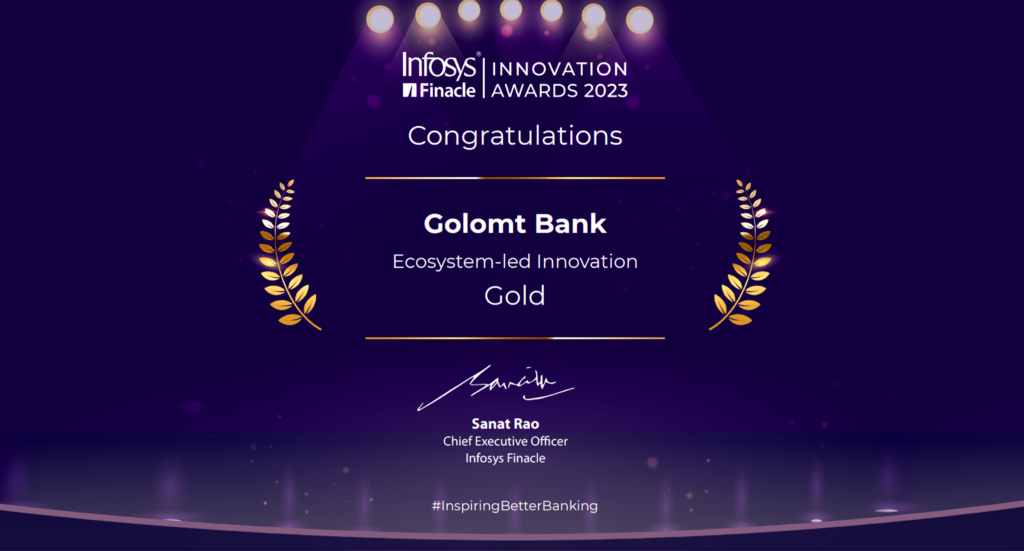 Golomt Bank wins the “Ecosystem-led Innovation” from the “Infosys Finacle Innovation Awards”